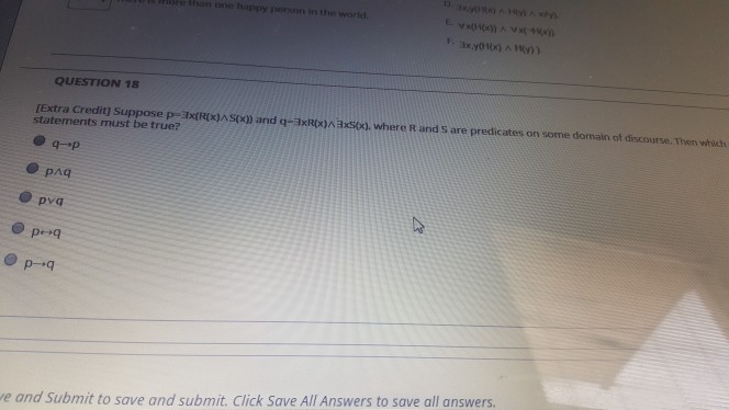 Solved Question 17 Suppose H Is The Predicate Defined On The 