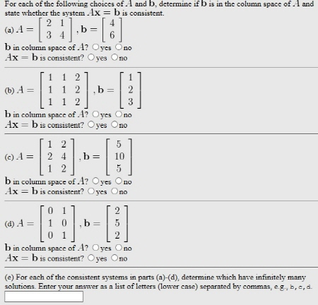 Solved For each of the following choices of A and b, | Chegg.com