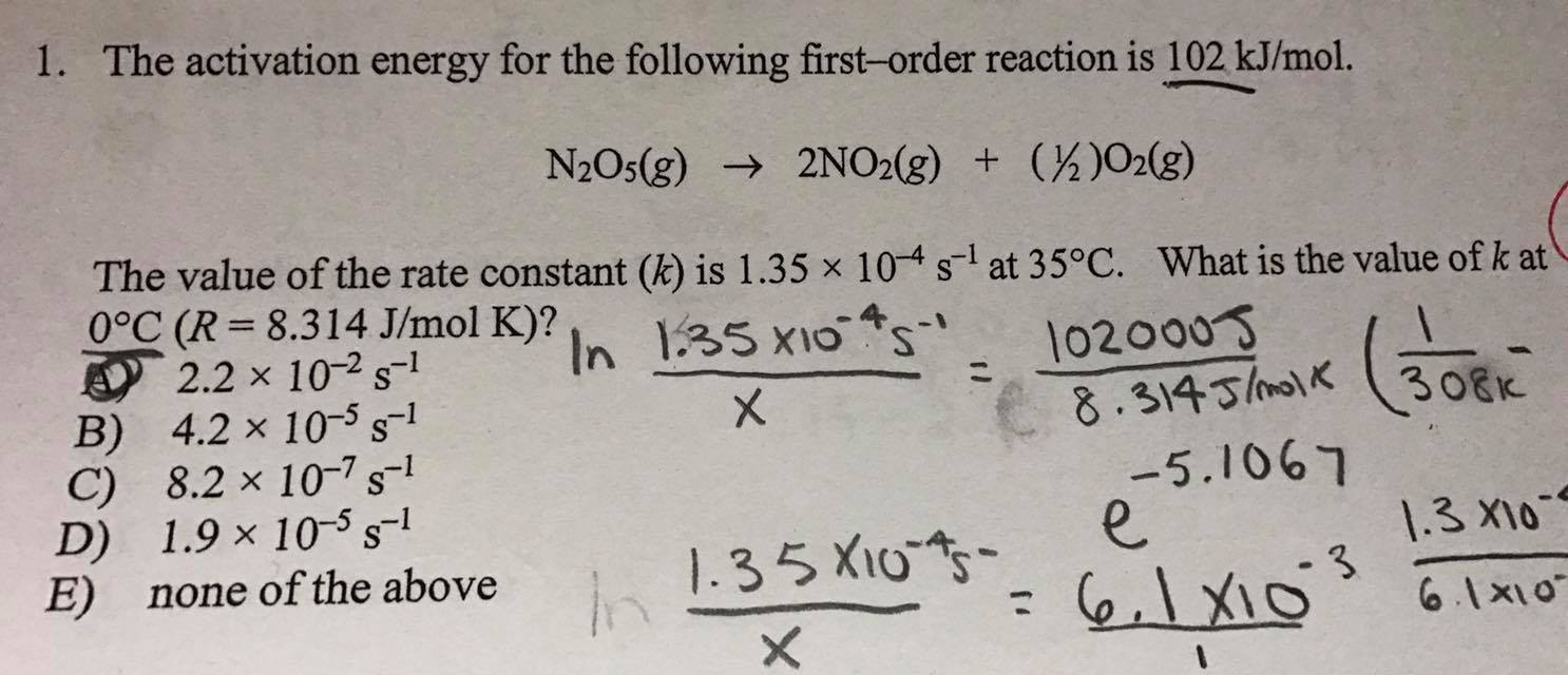 Solved The activation energy for the following first order | Chegg.com