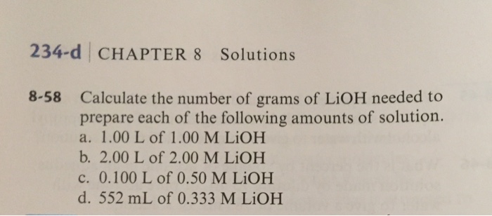 Solved Calculate the number of grams of LiOH needed to | Chegg.com