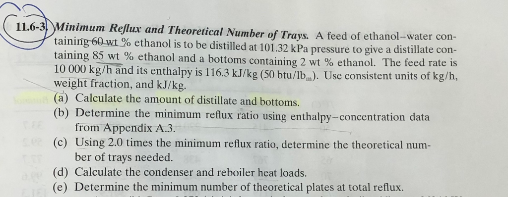 Solved 11.6-3! Minimum Reflux and Theoretical Number of | Chegg.com