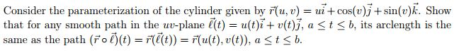 Solved Consider the parameterization of the cylinder r(u, v) | Chegg.com