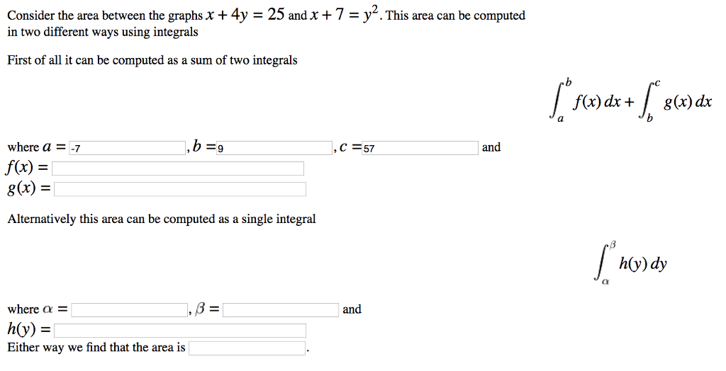 Solved Consider The Area Between The Graphs X 4y 25 And Chegg