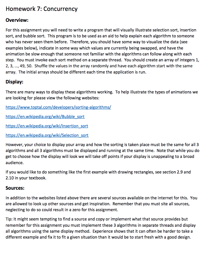 Homework 7 Concurrency Overview For This Assignment