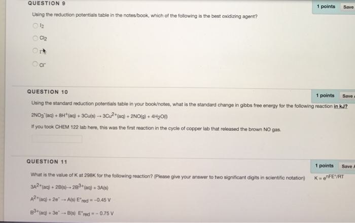 Solved Using the reduction potentials table in the | Chegg.com