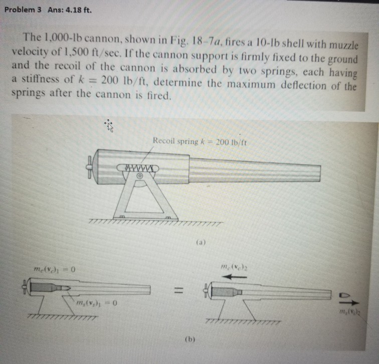 Solved Problem 3 Ans: 4.18 ft. )-lb cannon, shown in Fig. | Chegg.com