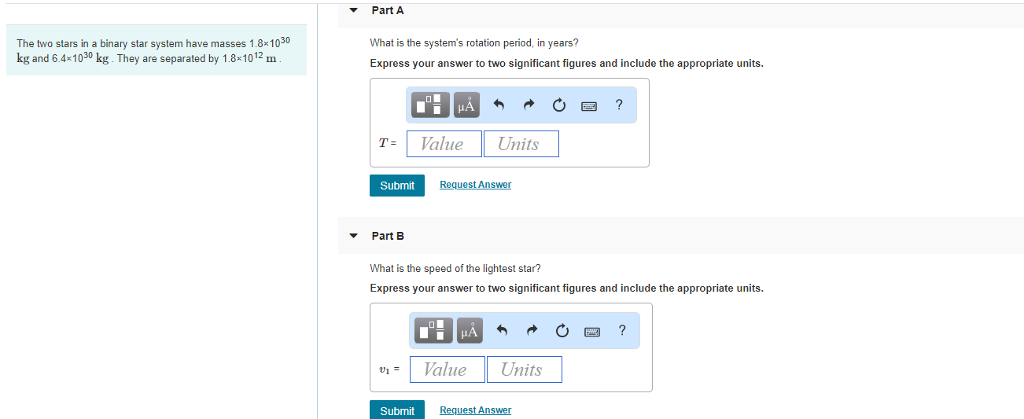 Solved Part A The two stars in a binary star system have | Chegg.com