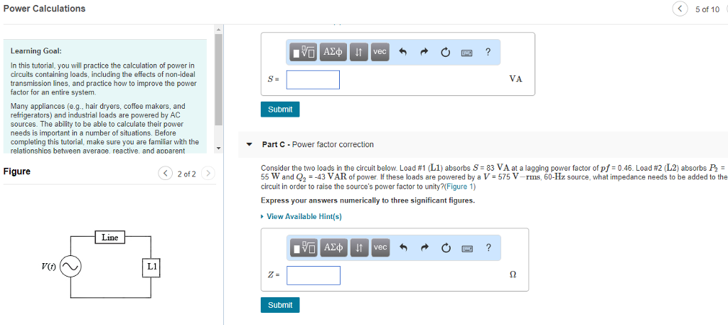 Solved Learning Goal: Part A - Power and power factor for | Chegg.com