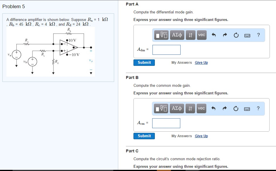Solved A difference amplifier is shown below. Suppose R_a = | Chegg.com