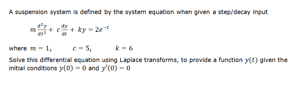 Solved A suspension system is defined by the system equation | Chegg.com