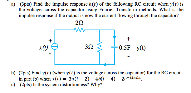 Solved Find the impulse response h(t) of the following RC | Chegg.com
