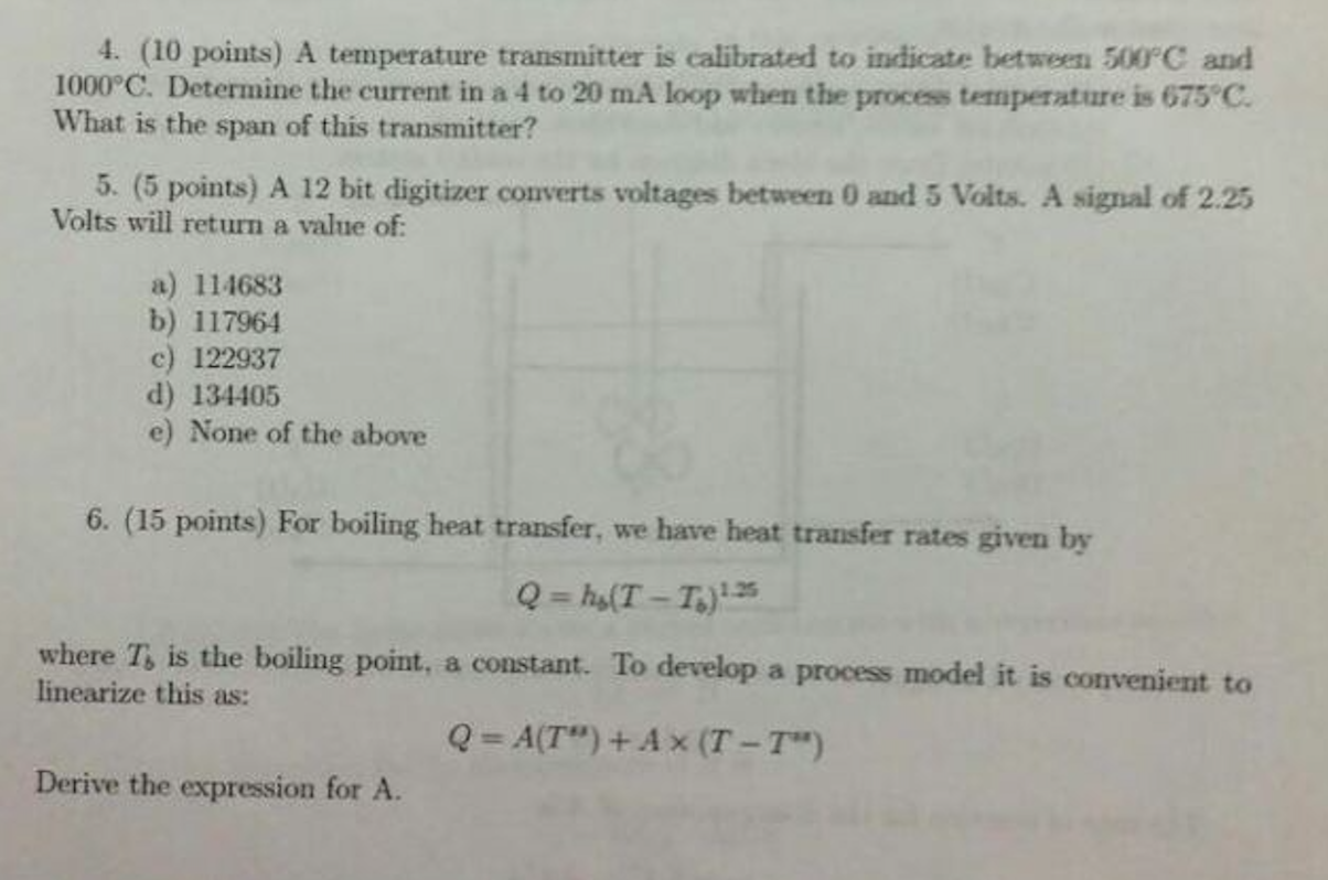 Solved A temperature transmitter is calibrated to indicate | Chegg.com