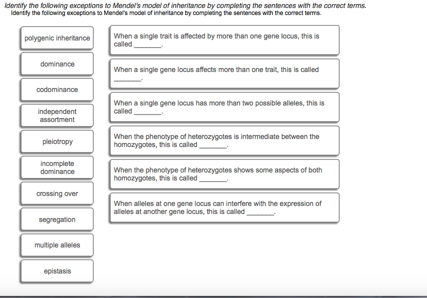 Solved Identify the following exceptions to Mendel's model | Chegg.com