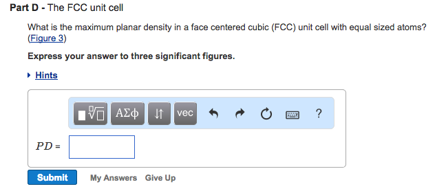 Solved Part D The FCC unit cell What is the maximum planar | Chegg.com