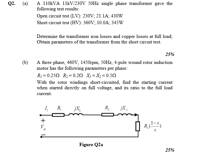 Solved (a) A 110 kVA 11 kV/230V 50Hz single phase | Chegg.com