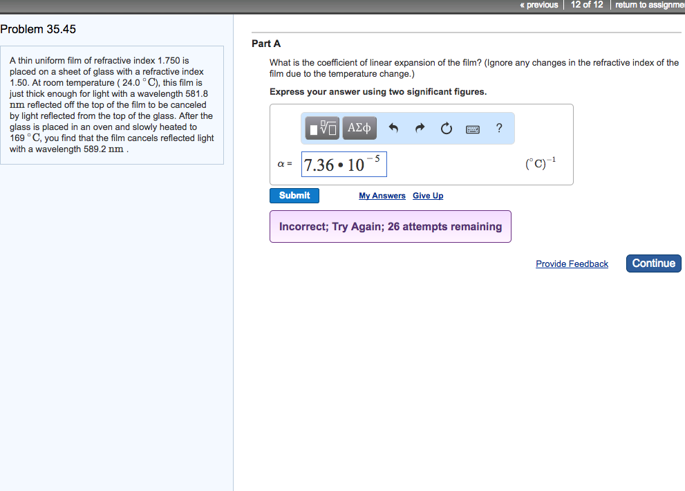 Solved A thin uniform film of refractive index 1.750 is | Chegg.com
