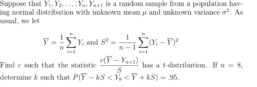 Suppose that Y1, Y2,..., Yn, Yn+1 is a random sample | Chegg.com