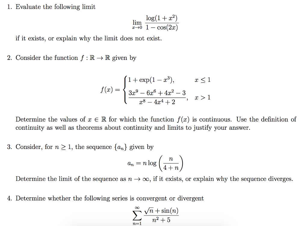 Solved 1. Evaluate the following limit log(1 r2) lim T- 0 1 | Chegg.com