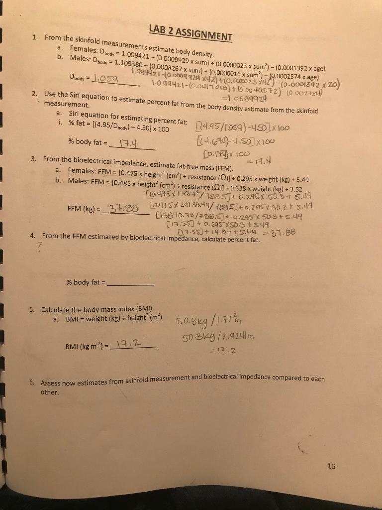 Solved LAB 2 ASSIGNMENT 1. From the skinfold measurements | Chegg.com