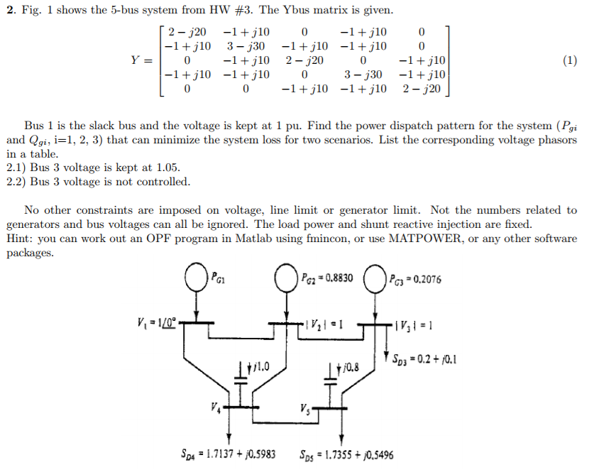 Solved 2, Fig. 1 shows the 5-bus system fron HW #3. The Ybus | Chegg.com