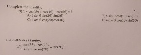 Solved Complete the identity. 1- cos (2 theta) + cos (4 | Chegg.com