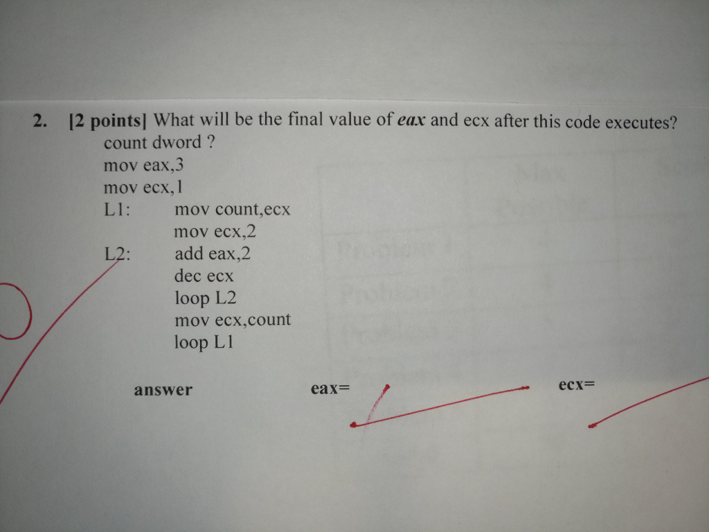 Solved Intel x86 assembly Also please show work so that I | Chegg.com