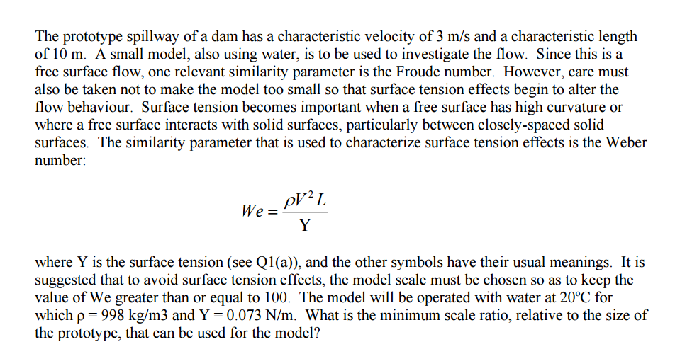 Solved The prototype spillway of a dam has a characteristic | Chegg.com