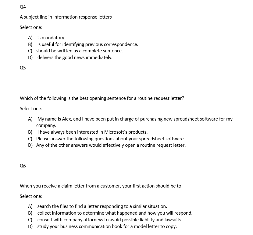 Solved Q1 When you send hard-copy memos or e-mail messages | Chegg.com