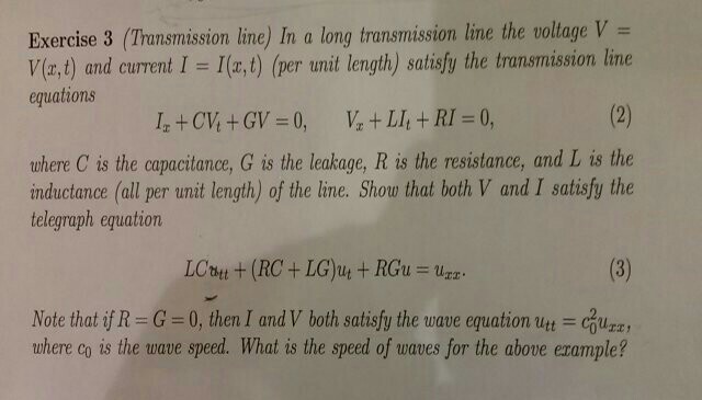 Solved Exercise 3 (Transmission line) In a long transmission | Chegg.com