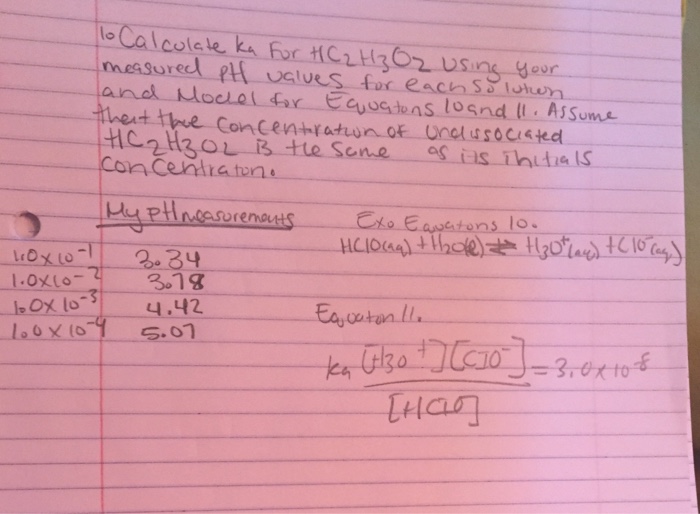 Solved Calculate ka for HC_2H_3O_2 using your measured pH | Chegg.com