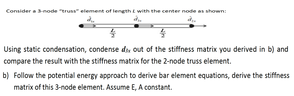 Consider a 3-node "truss" element of length L with | Chegg.com