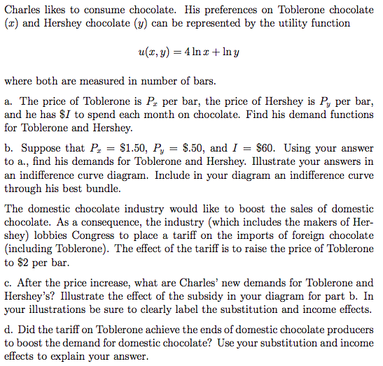 Solved Charles likes to consume chocolate. His preferences | Chegg.com