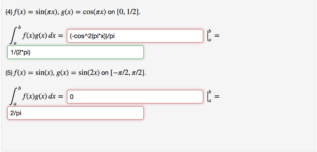 Solved (4) f(x) = sin(xx), g(x) = cos(xx) on [0, 121. | Chegg.com