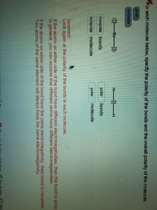 Solved For each molecule below, specify the polarity of the | Chegg.com