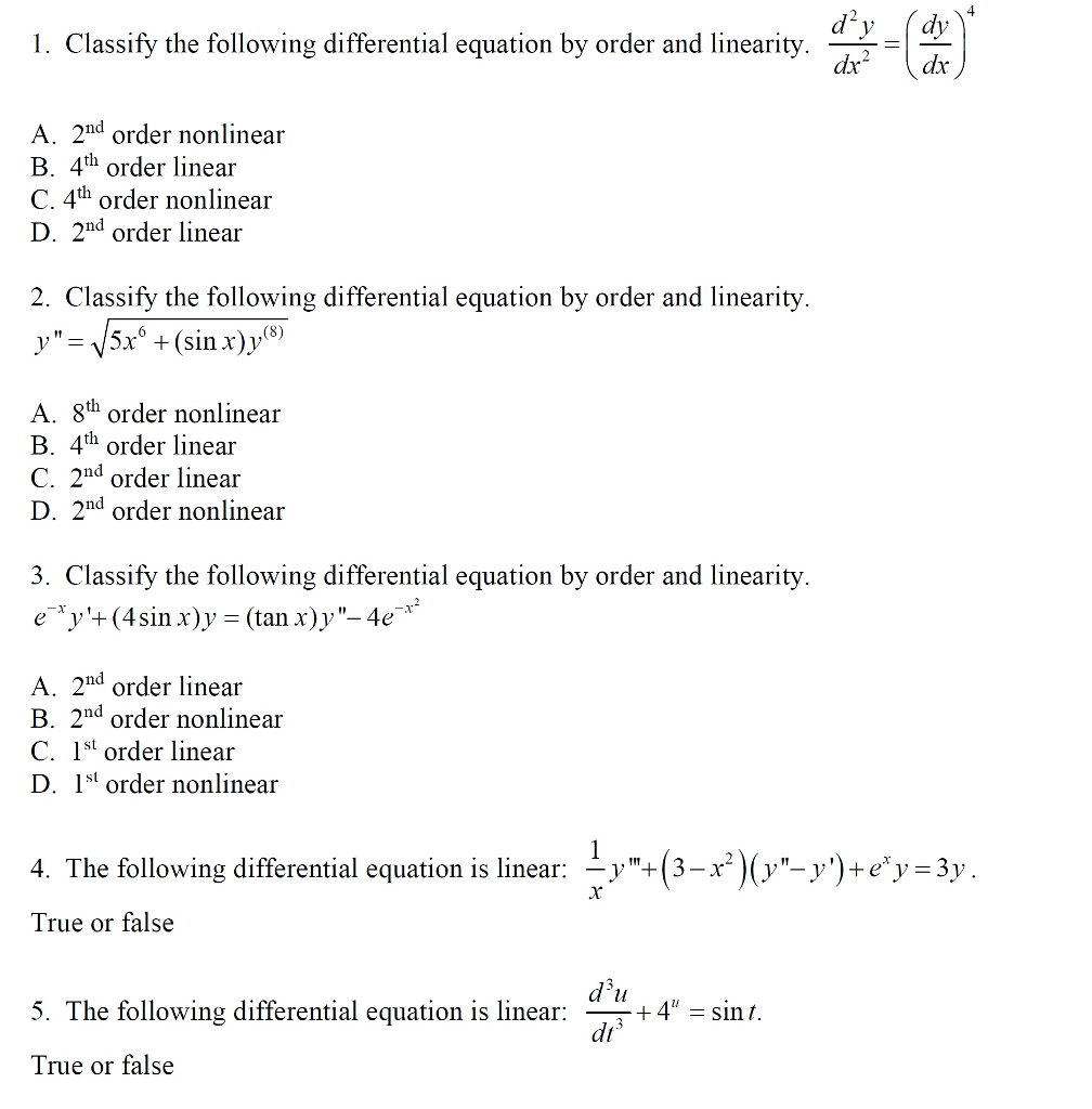 Solved 1 . Classify the following differential equation by | Chegg.com