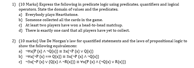 Solved 1 10 Marks Express The Following In Predicate 7258