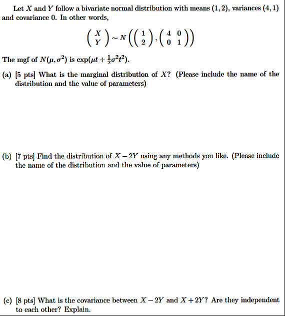 Solved Let X and Y follow a bivariate normal distribution | Chegg.com