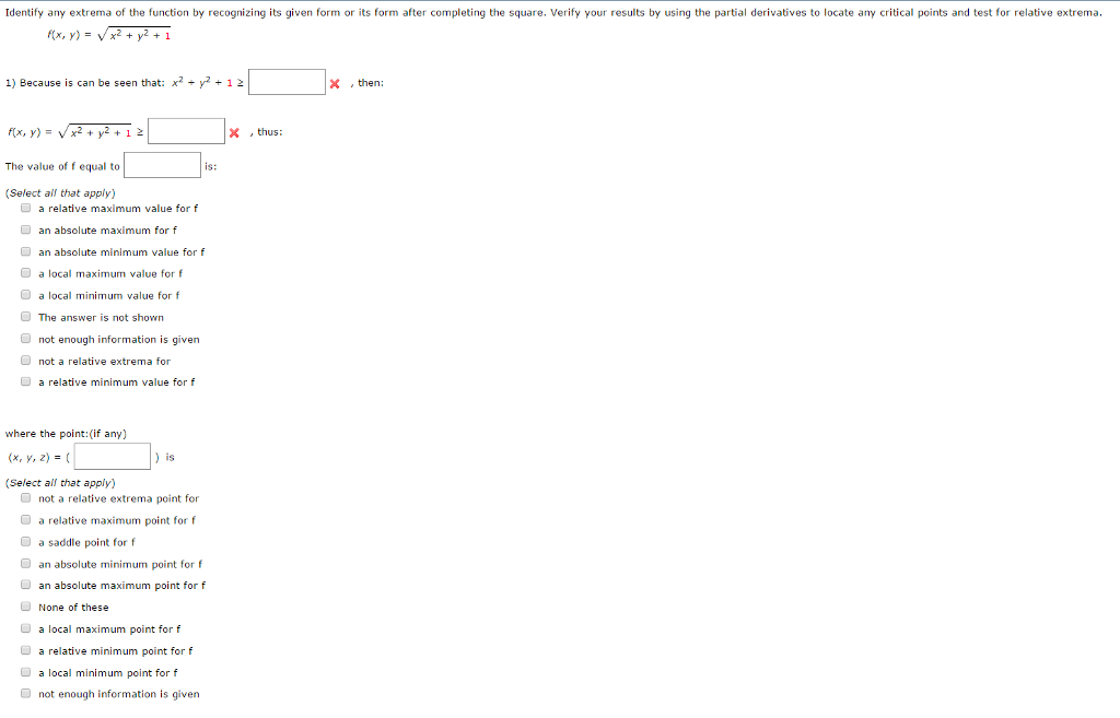 Solved Identify any extrema of the function by recognizing | Chegg.com