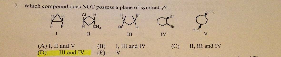 Solved 2. Which compound does NOT possess a plane of | Chegg.com