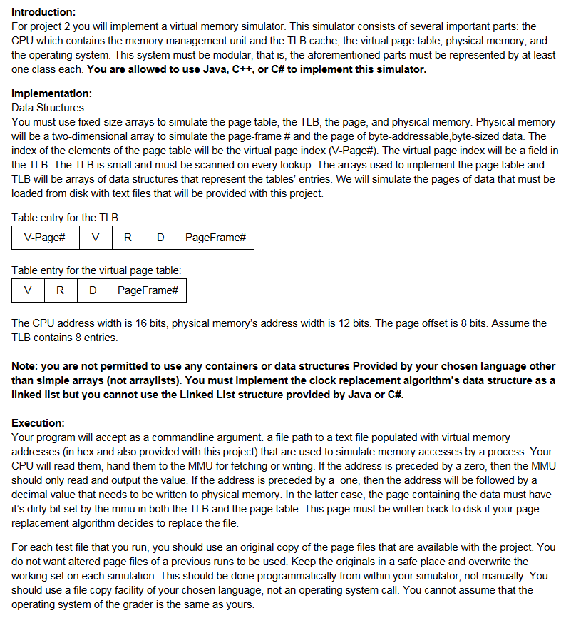 Solved Introduction For project 2 you will implement a | Chegg.com