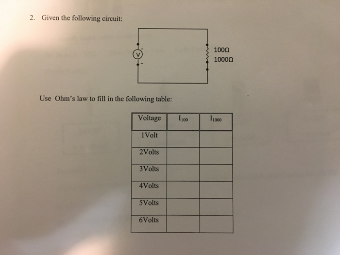 Solved Given the following circuit: Use Ohm's law to fill | Chegg.com