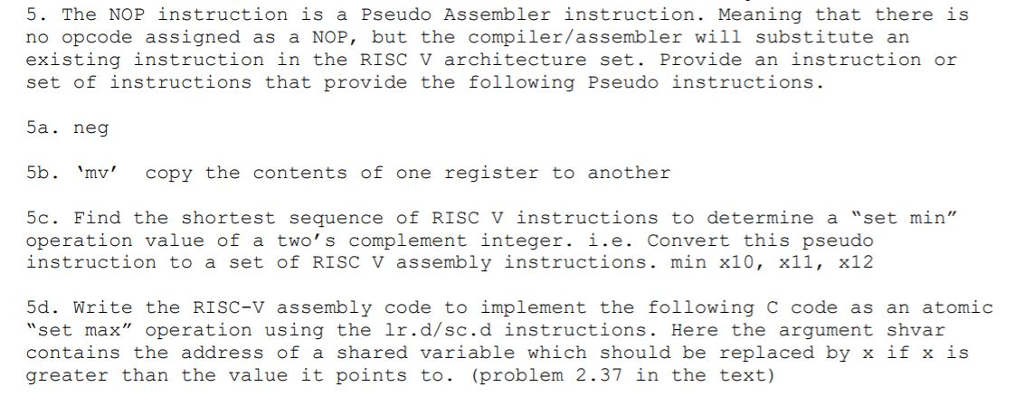 5. The NOP instruction is a Pseudo Assembler | Chegg.com