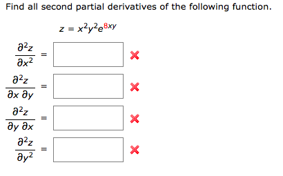 Solved Find all second partial derivatives of the following | Chegg.com