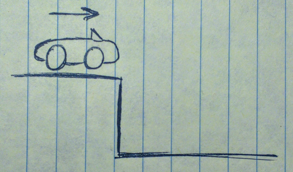 Solved Mario, who drives off a steep cliff, as shown in the | Chegg.com