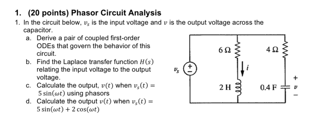 Solved 1. (20 points) Phasor Circuit Analysis 1. In the | Chegg.com