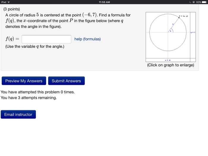 Solved A circle of radius 5 is centered at the point (-6,7). | Chegg.com