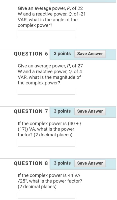 Solved Give an average power, P, of 22 W and a reactive | Chegg.com