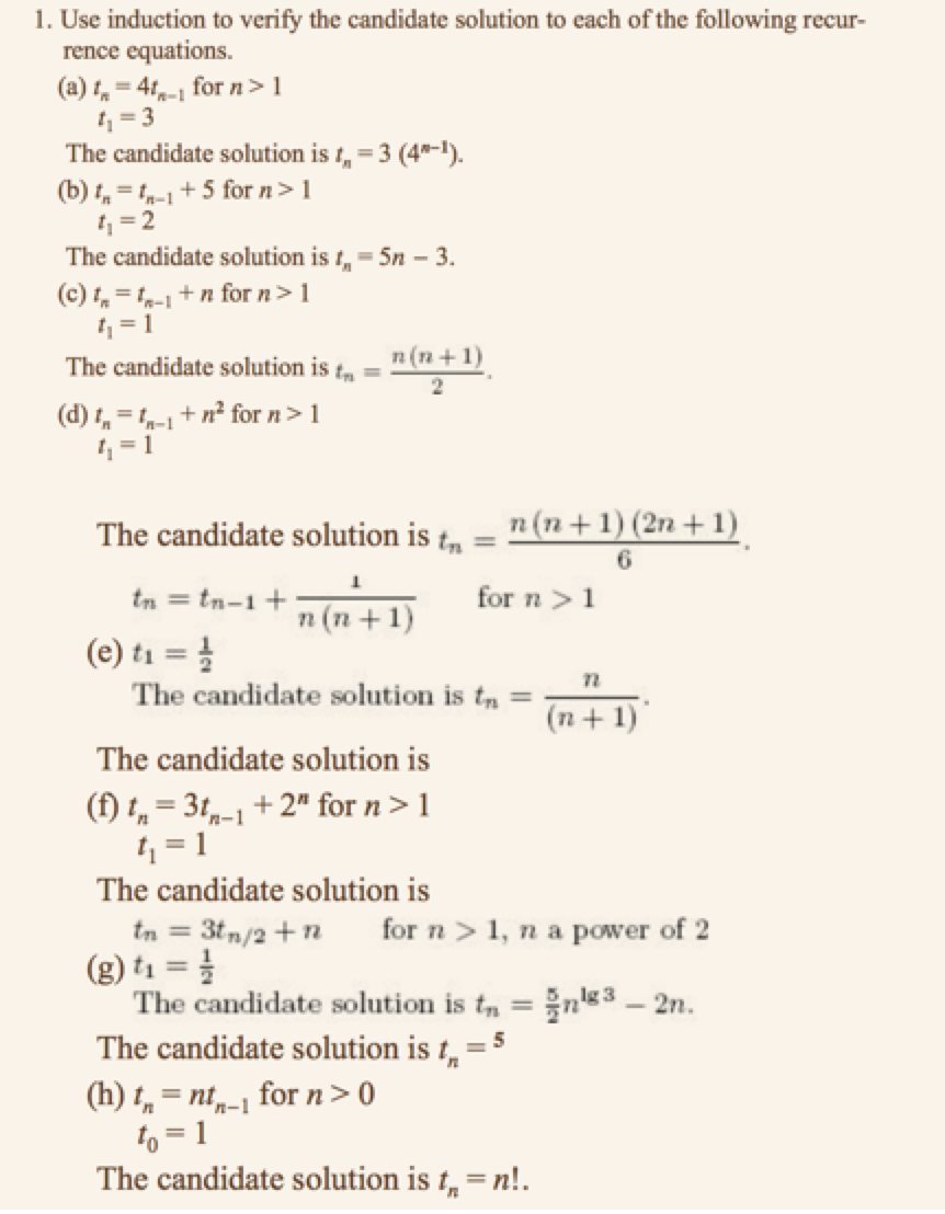 Solved 1. Use induction to verify the candidate solution to | Chegg.com