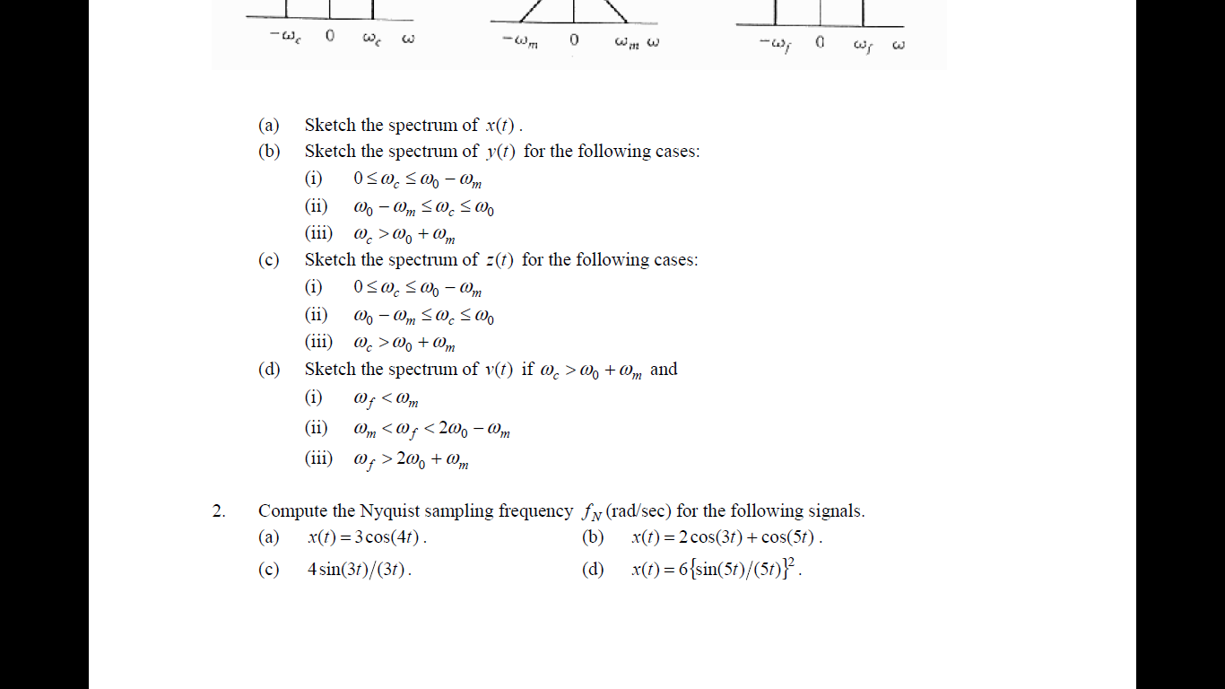 Solved (a) sketch the spectrum of x(t) (b) sketch the | Chegg.com