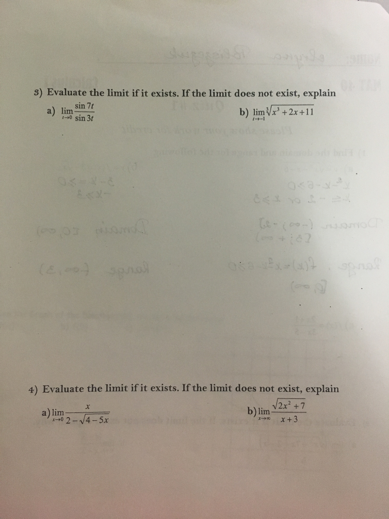 Solved 3 Evaluate The Limit If It Exists If The Limit Does 6957